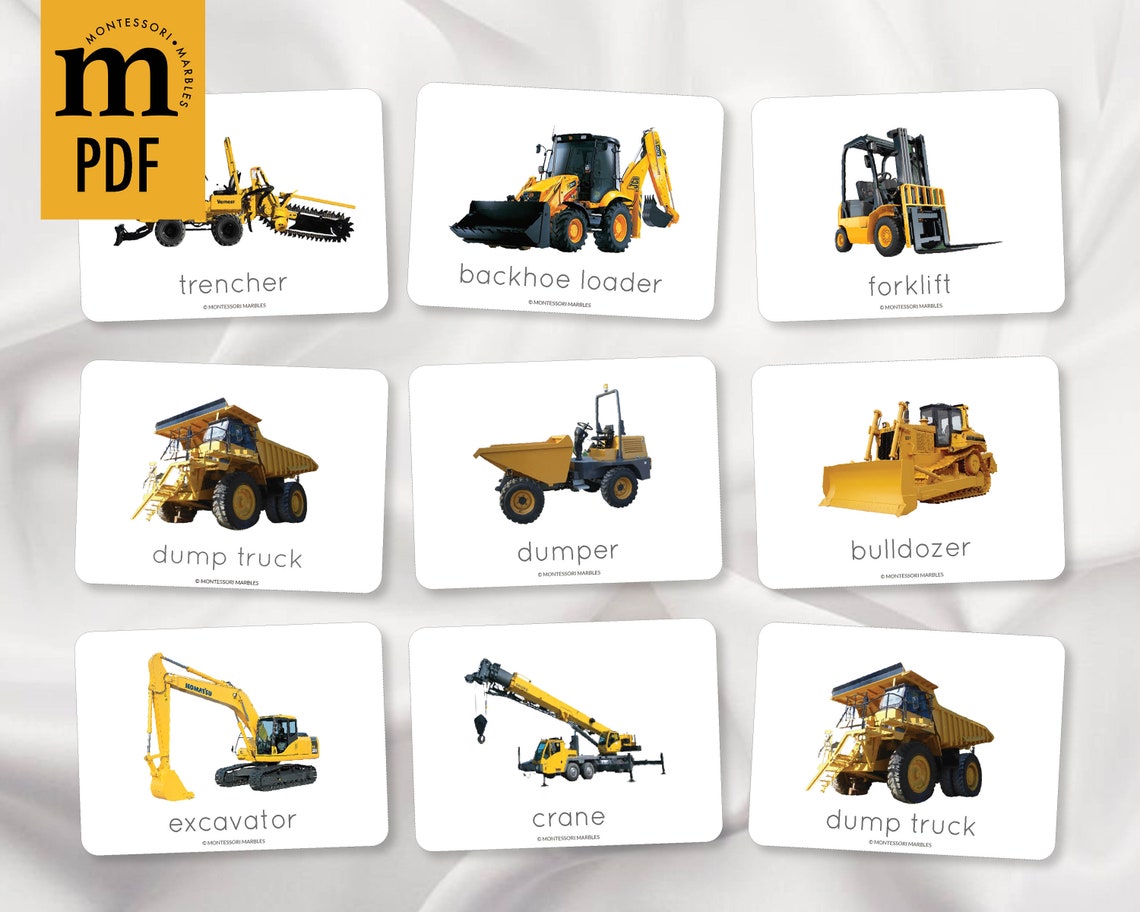 LARGE VEHICLES Flash Cards Construction Vehicles and Big - Etsy