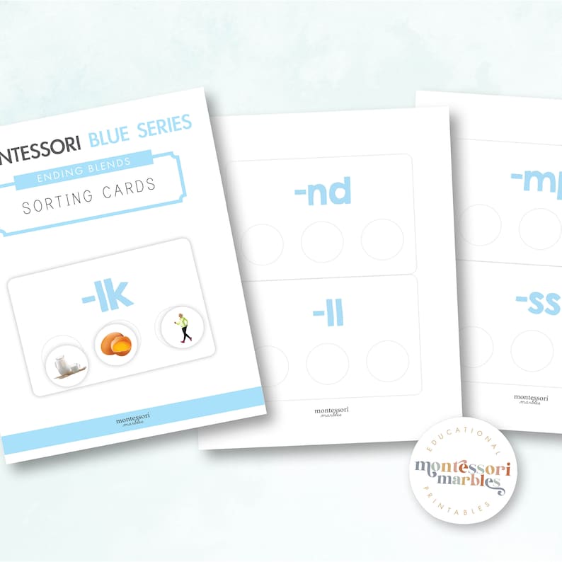 BLUE SERIES Ending Blends Sorting Cards Montessori Language Activity ...