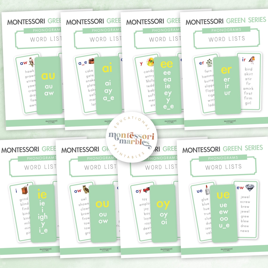 MONTESSORI GREEN SERIES Phonogram Word Lists | Emerging Readers ...