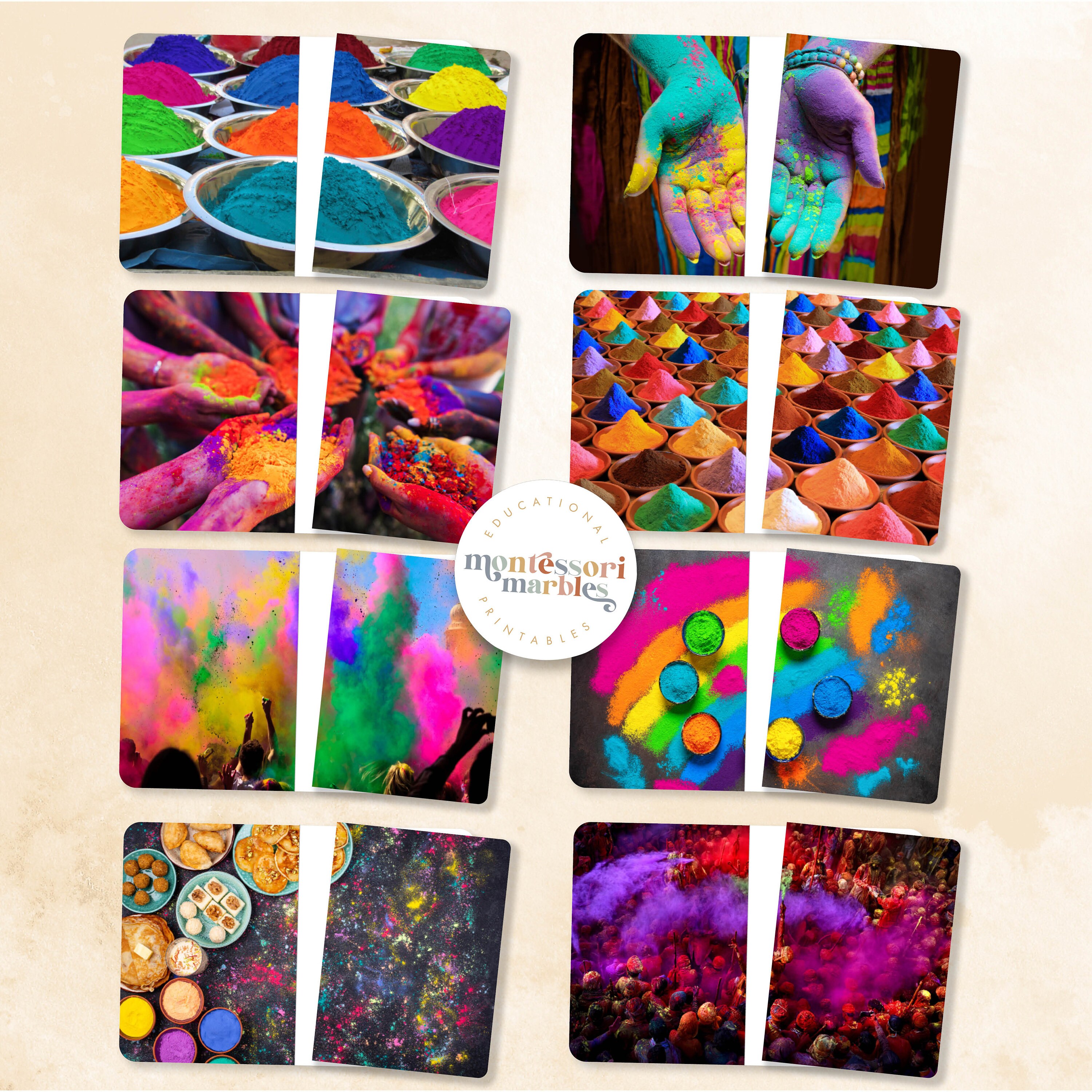Holi Festival Complete the Pictures | Montessori Cultural Matching ...