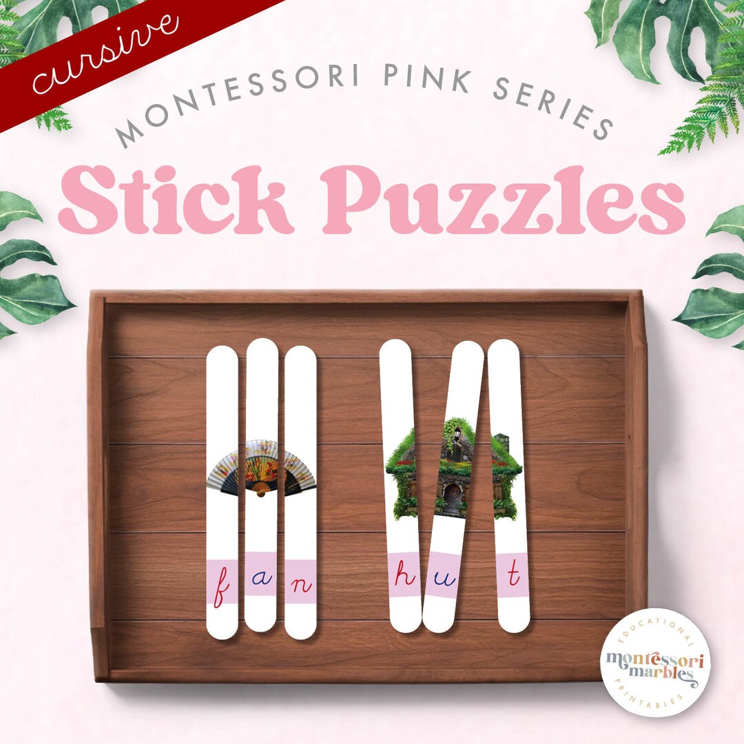 MONTESSORI PINK SERIES Craft Stick Puzzles in Cursive | 60 Cvc Words ...
