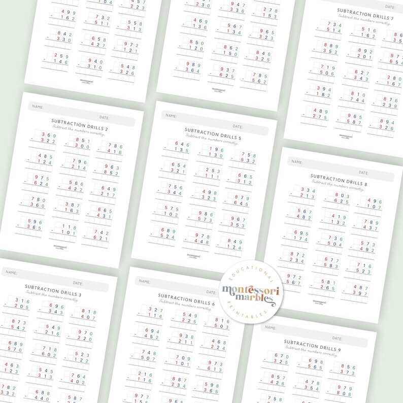 Subtraction Worksheets Grade 2-4 | Math Drills Ages 7-10 | Three Digit ...