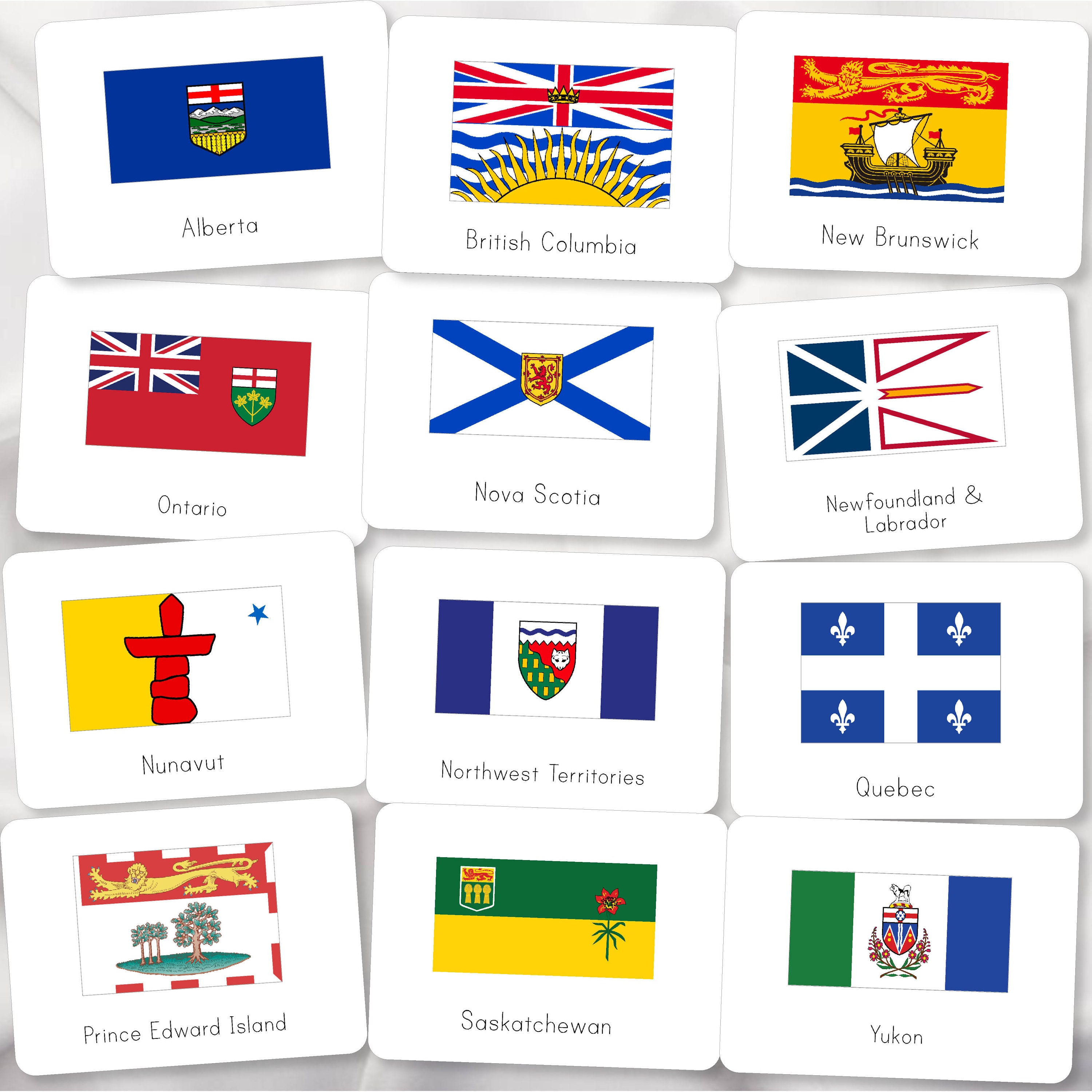 CANADA Provincial Flag Flash Cards 10 Provinces and 3 Territories ...