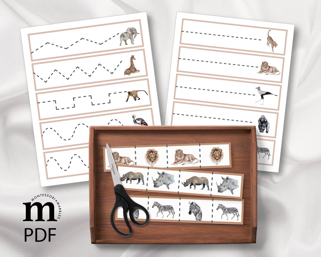 SAFARI ANIMALS Cutting Strips for Scissors Skills Montessori - Etsy