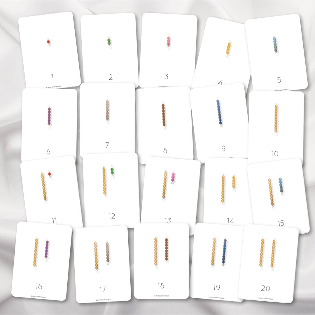 Montessori Beads Flash Cards, Counting 1 to 20, Montessori at Home ...