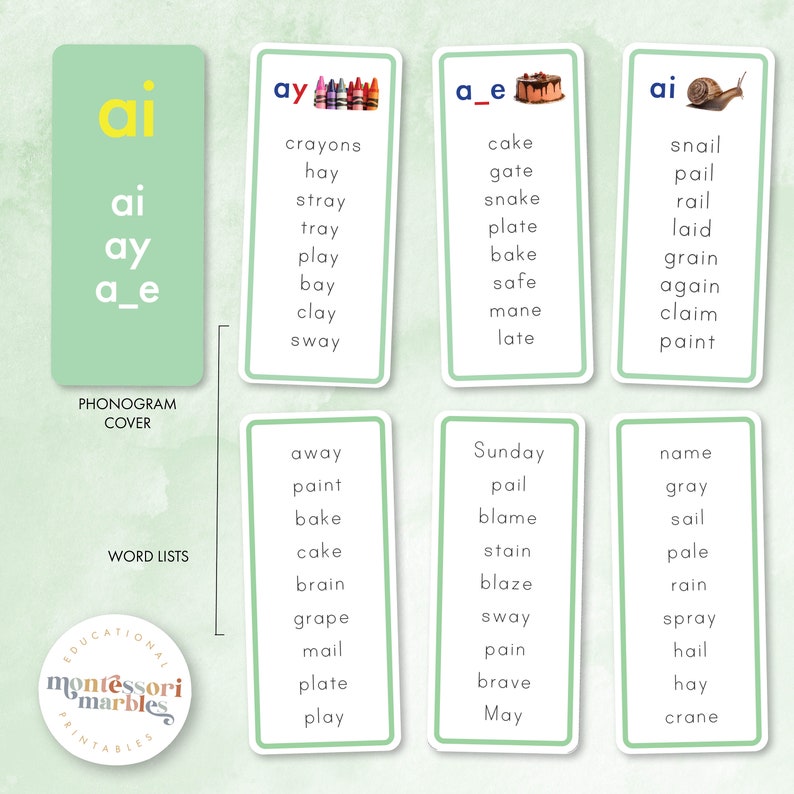 MONTESSORI GREEN SERIES Phonogram Word Lists | Emerging Readers ...