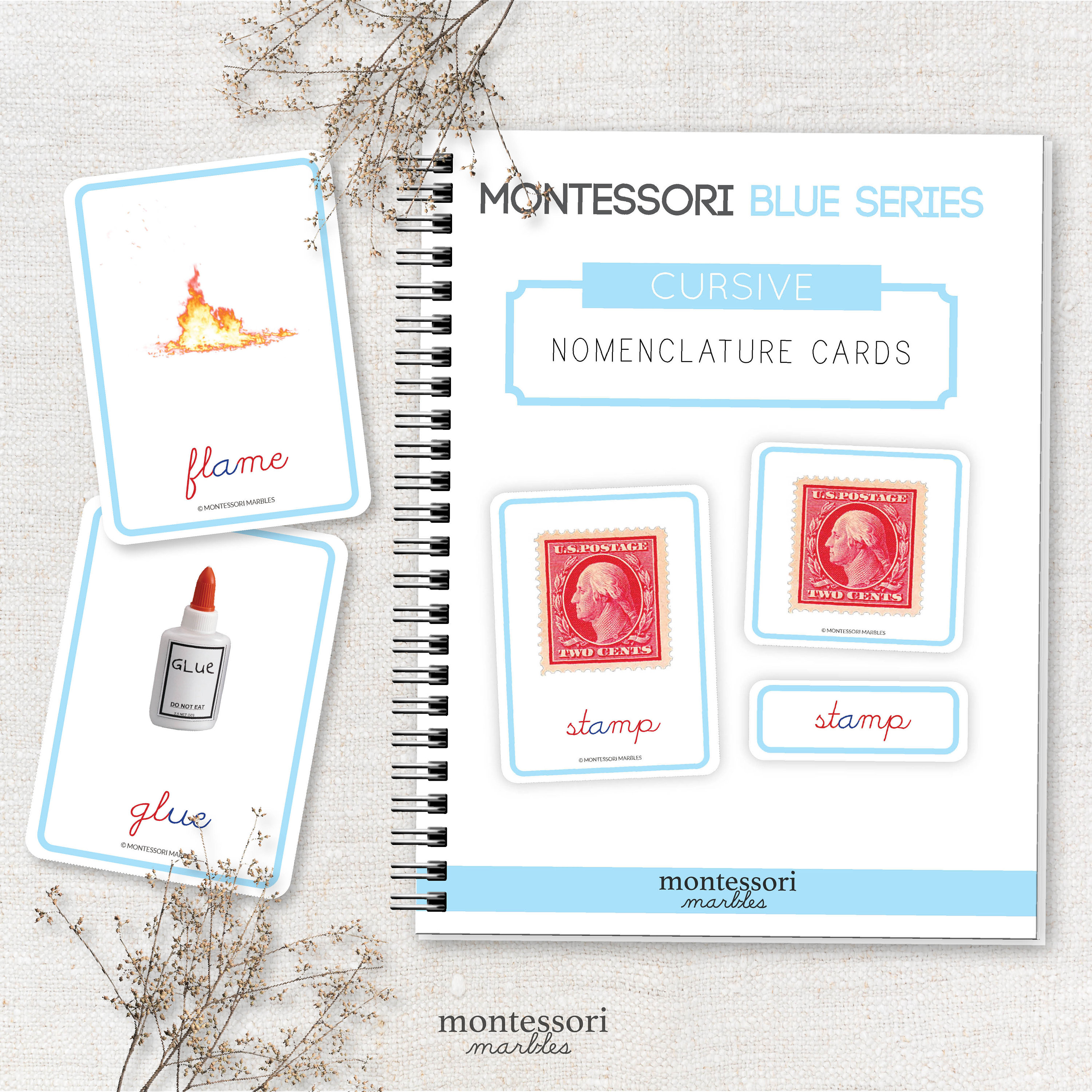 CURSIVE MONTESSORI BLUE Series Montessori Nomenclature Cards | Etsy