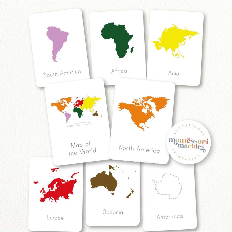 Seven Continents Flash Cards: Montessori Geography (digital Download ...