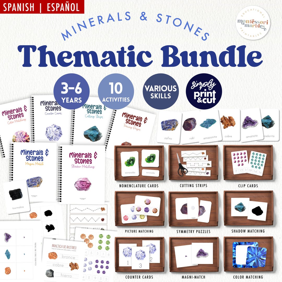 Spanish Minerals Stones Activity Bundle | Montessori Science ...