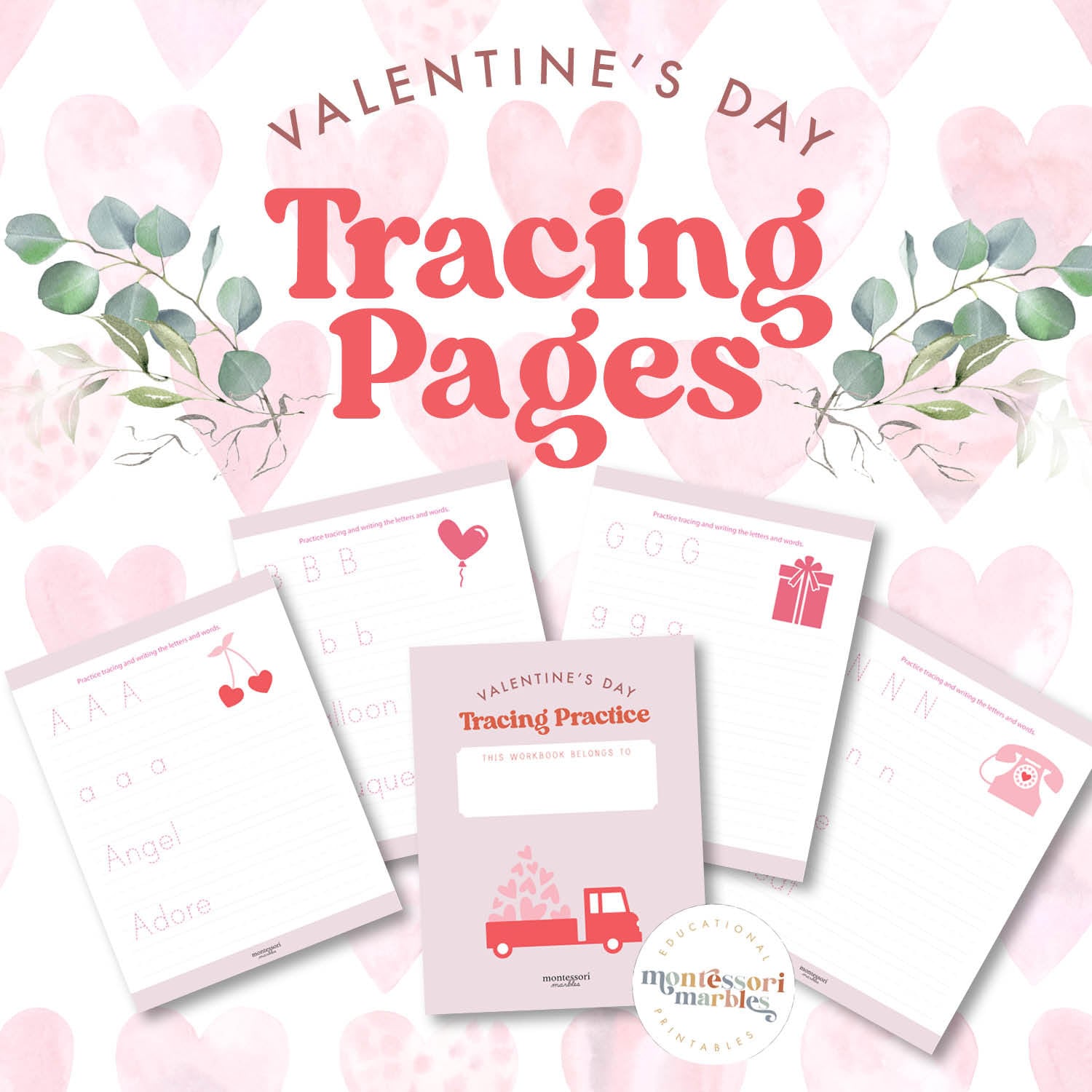 VALENTINE'S DAY Tracing Pages Handwriting Practice Workbook Fun ...