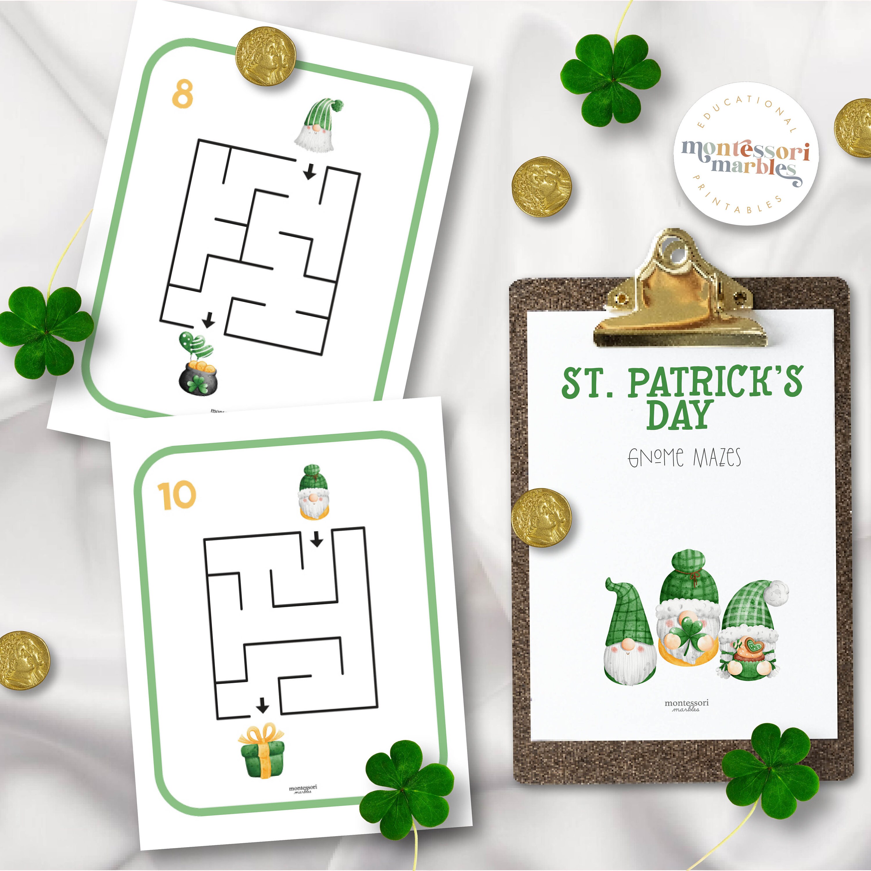 St Patrick's Day Gnome Mazes | Problem Solving 10 Mazes | Ages 3-6 ...