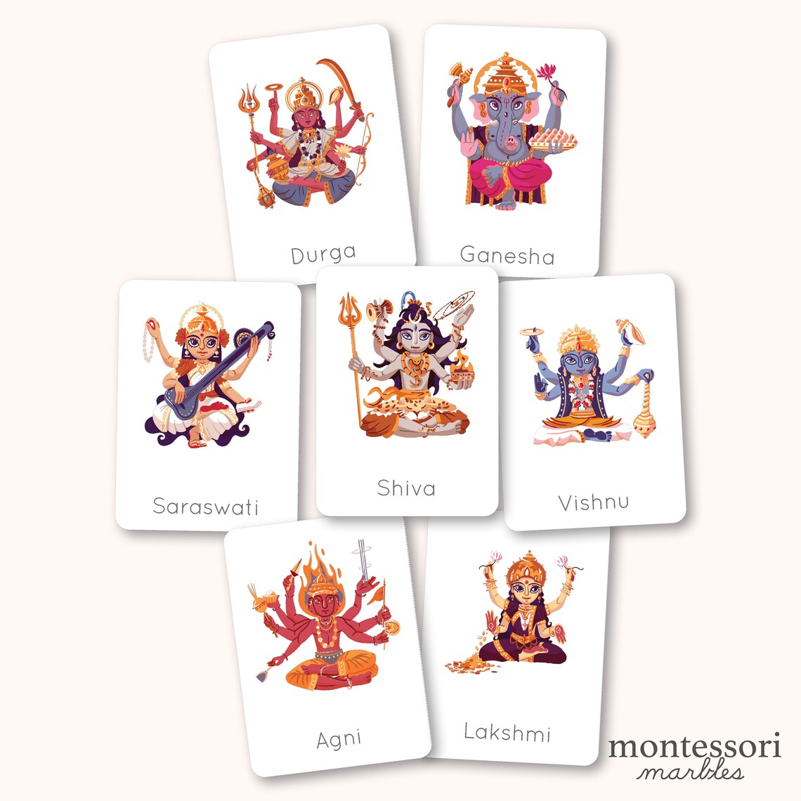 HINDU Gods Flash Cards Montessori Inspired Activity - Etsy