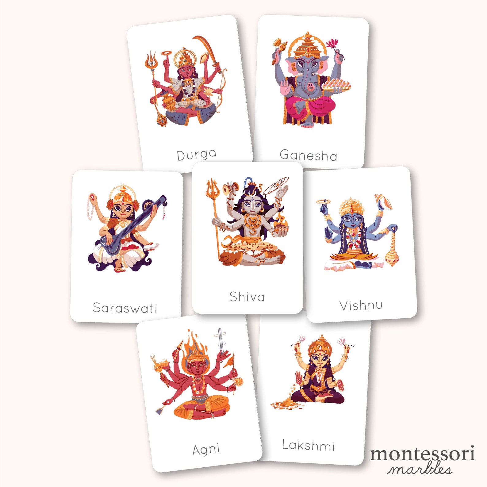 HINDU Gods Flash Cards Montessori Inspired Activity Cultural ...