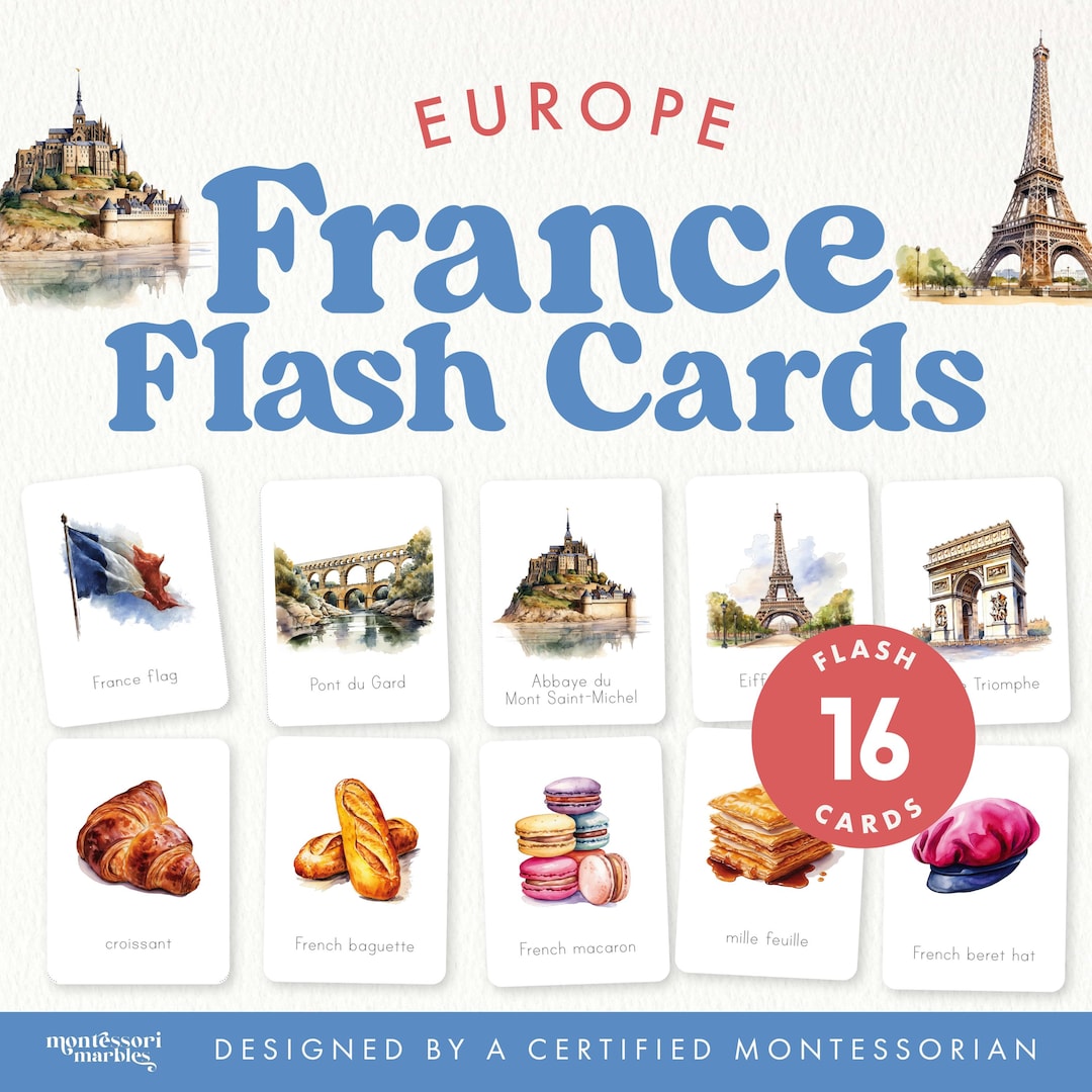 France Flash Cards | French Landmarks & Food | Cultural Learning ...
