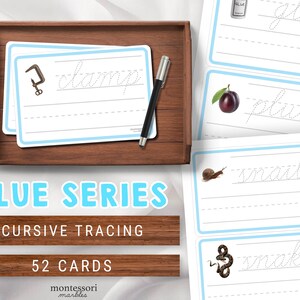 CURSIVE MONTESSORI BLUE Series Tracing Cards Tracing Words - Etsy