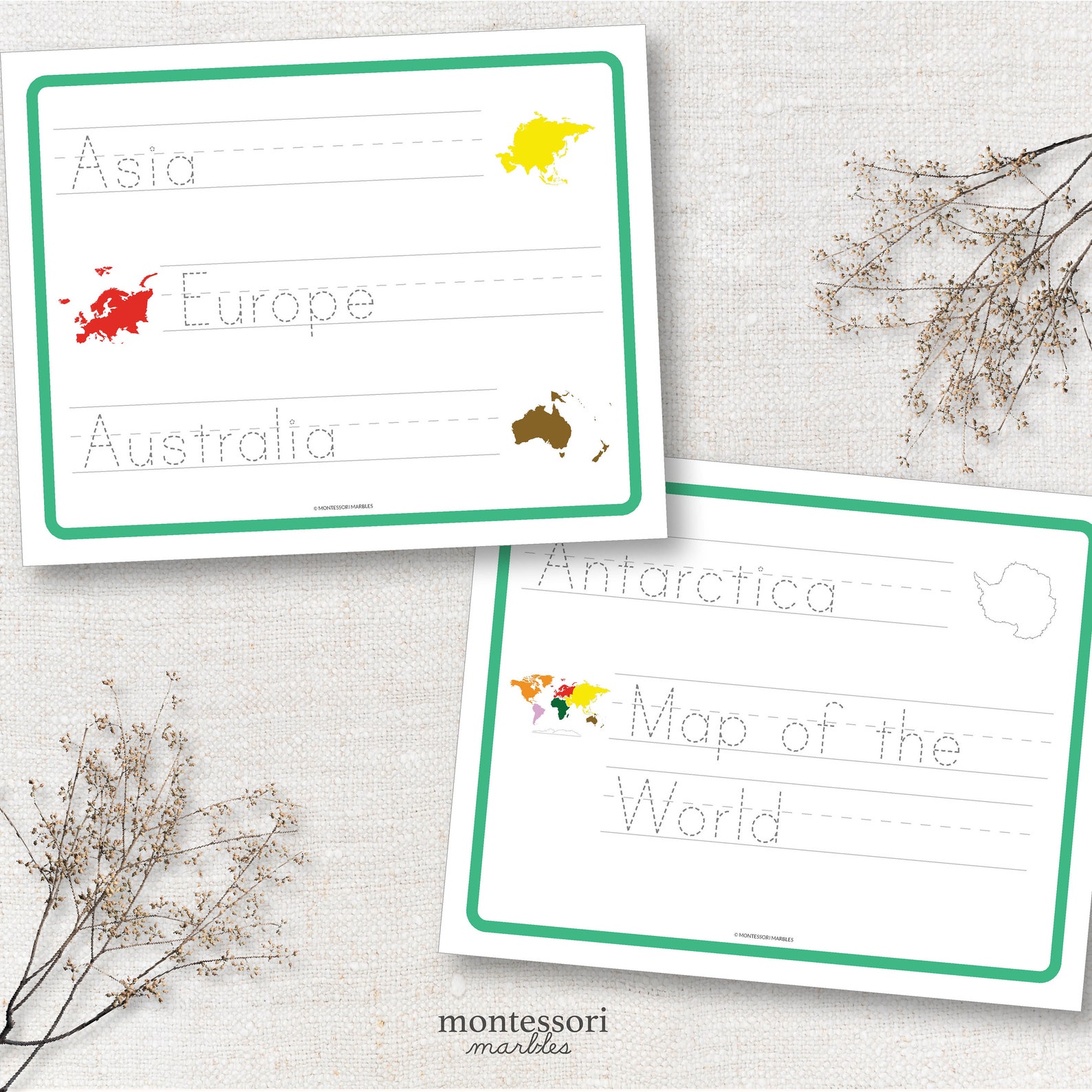 SEVEN CONTINENTS Tracing Names of Continents Montessori at - Etsy