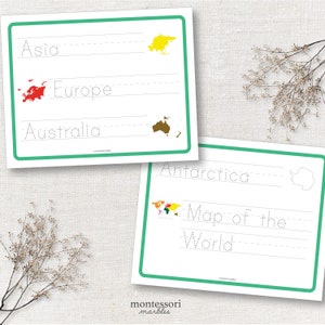 SEVEN CONTINENTS Tracing Names of Continents Montessori at - Etsy