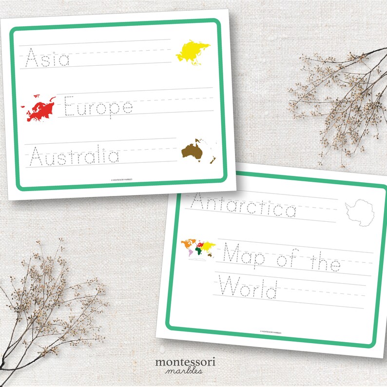 SEVEN CONTINENTS Tracing Names of Continents, Montessori at Home ...