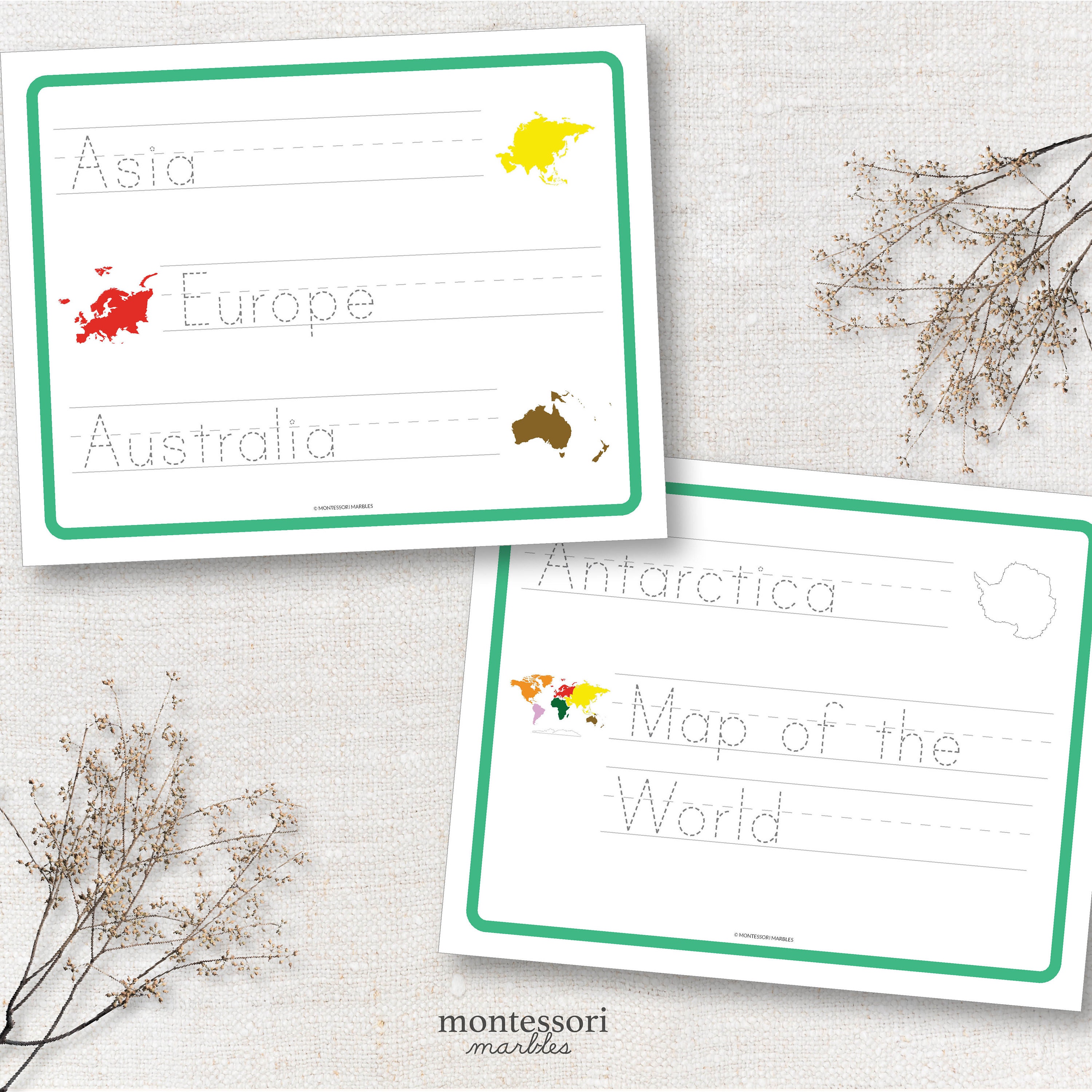 SEVEN CONTINENTS Tracing Names of Continents Montessori at - Etsy