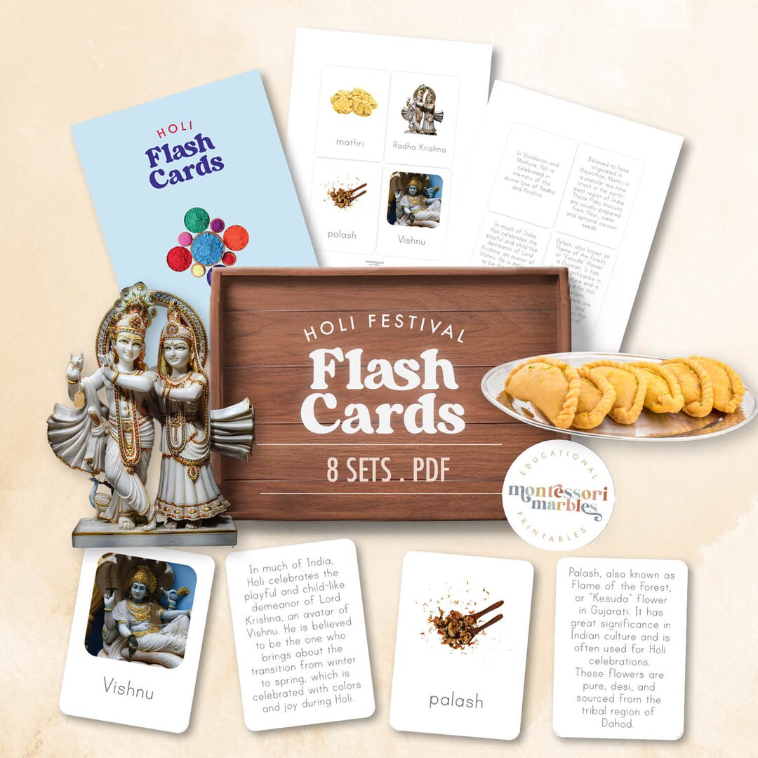 HOLI FESTIVAL Flash Cards With Description | Montessori Inspired ...