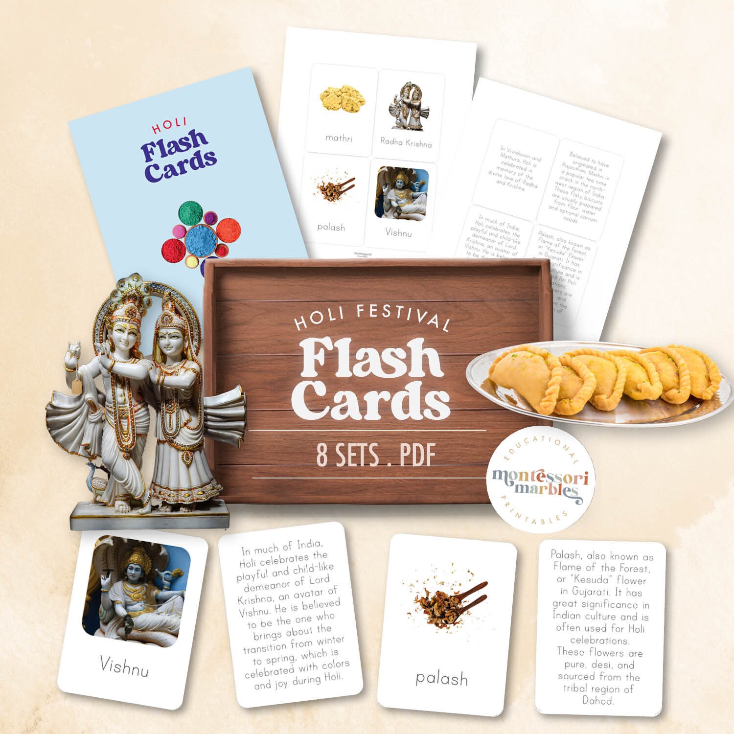 HOLI FESTIVAL Flash Cards With Description Montessori Inspired ...