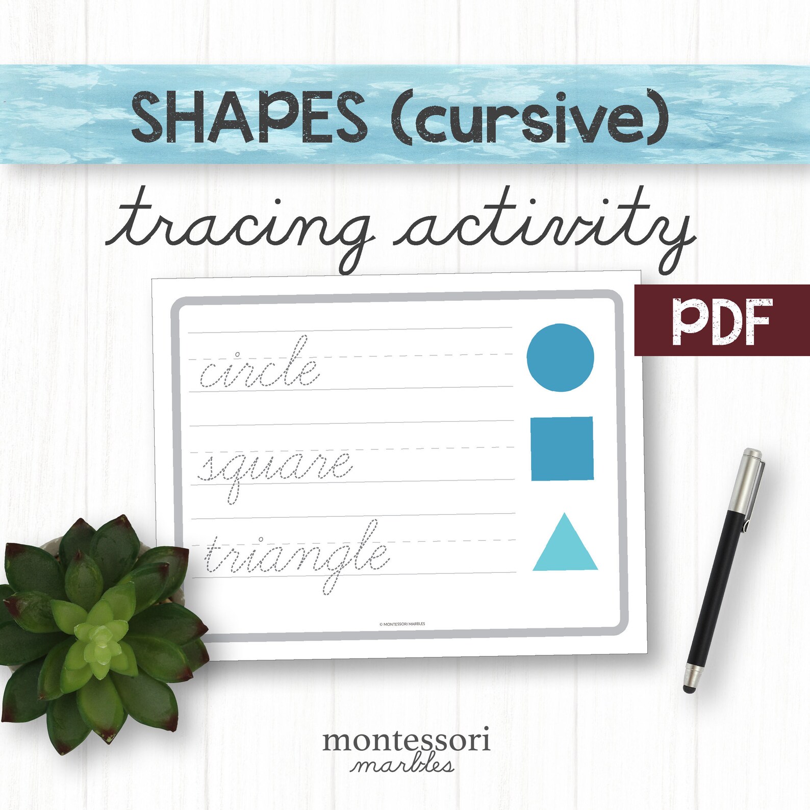 CURSIVE Geometric Shapes Tracing and Vocabulary Preschool | Etsy