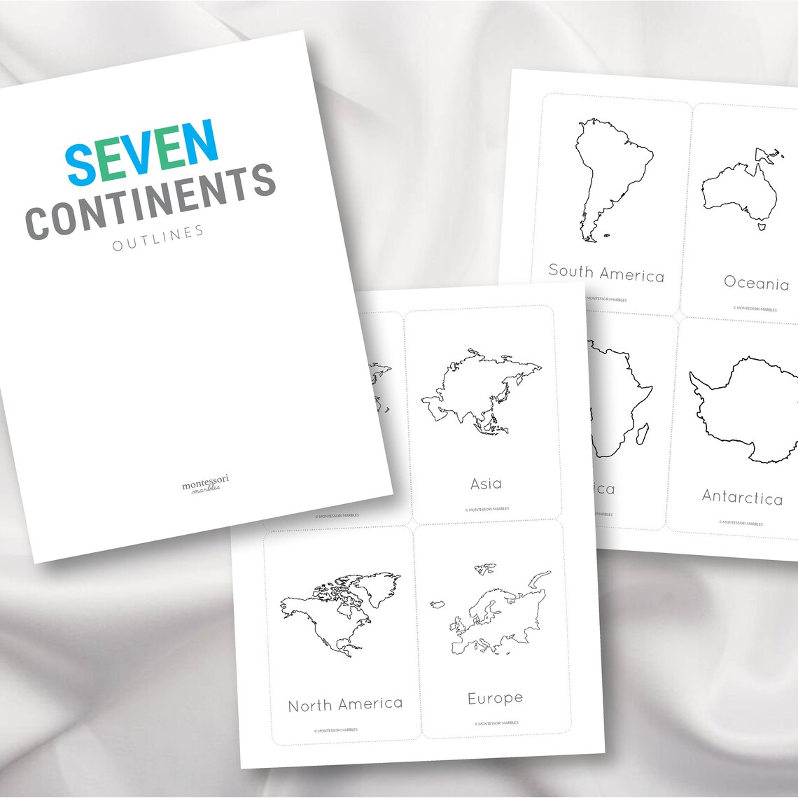 SEVEN CONTINENTS Outline Cards Montessori Inspired Learning Resources ...
