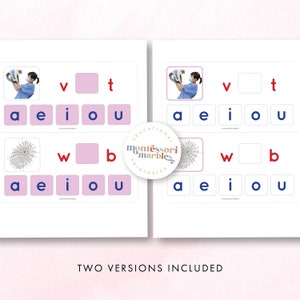 BUNDLE PACK Montessori Pink Series Missing Vowels Cards for Short A, E ...