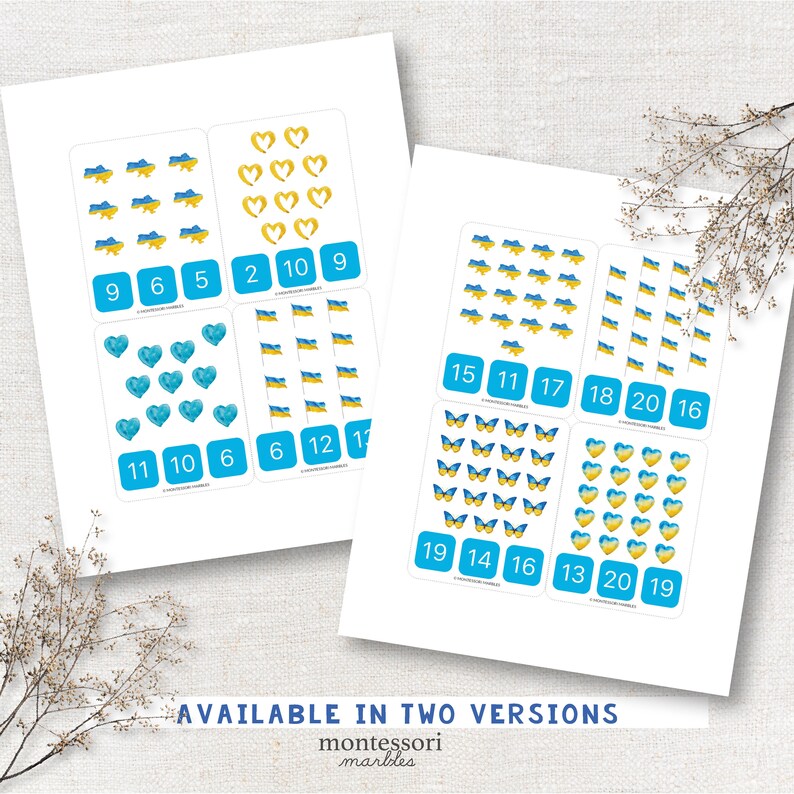 UKRAINE Counting 1 to 20 Cards Kindergarten Math Learn to - Etsy