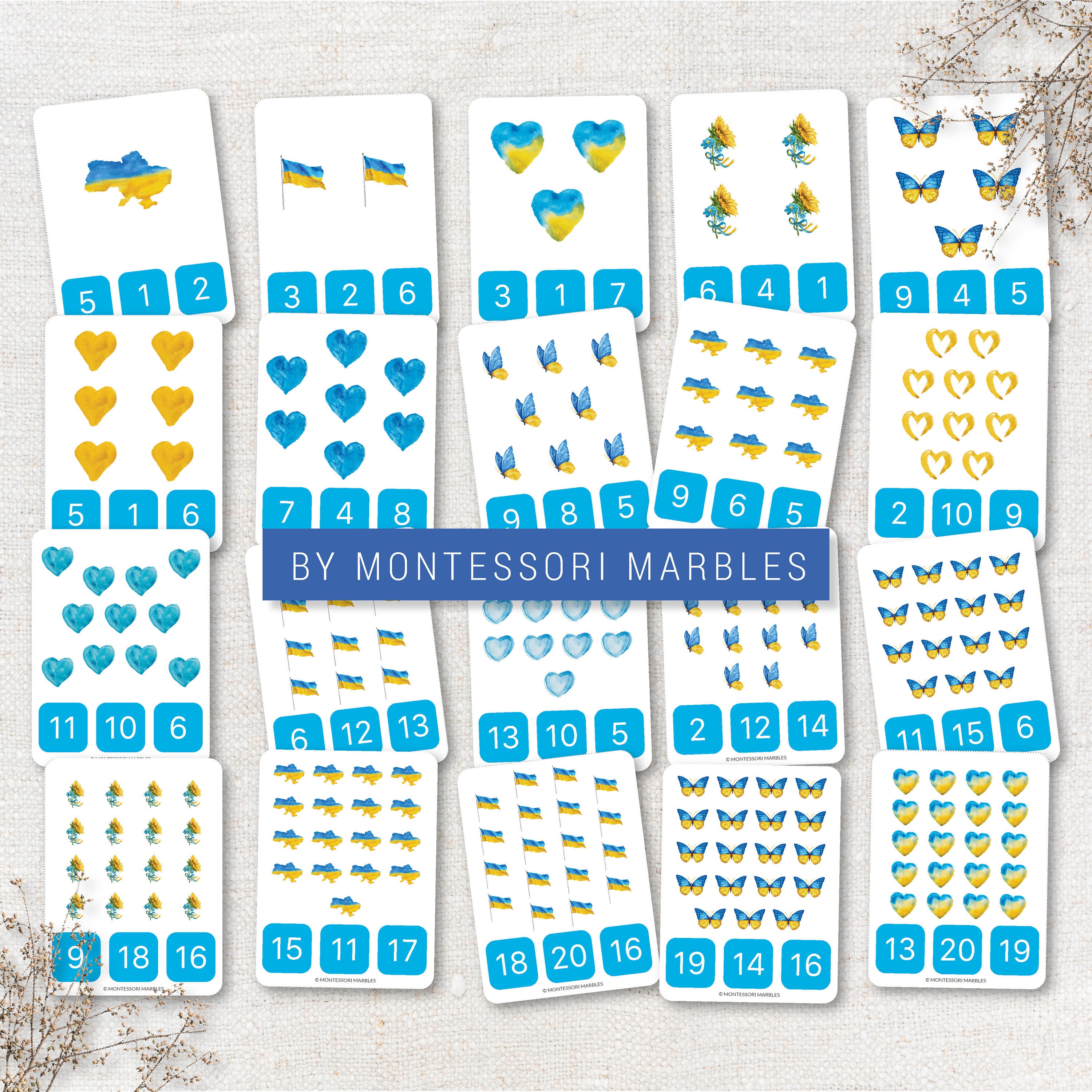 UKRAINE Counting 1 to 20 Cards Kindergarten Math Learn to - Etsy