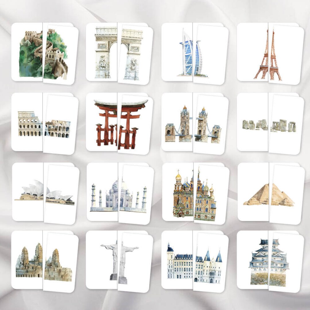 LANDMARKS Symmetry Puzzles Printable Worksheet Activity - Etsy