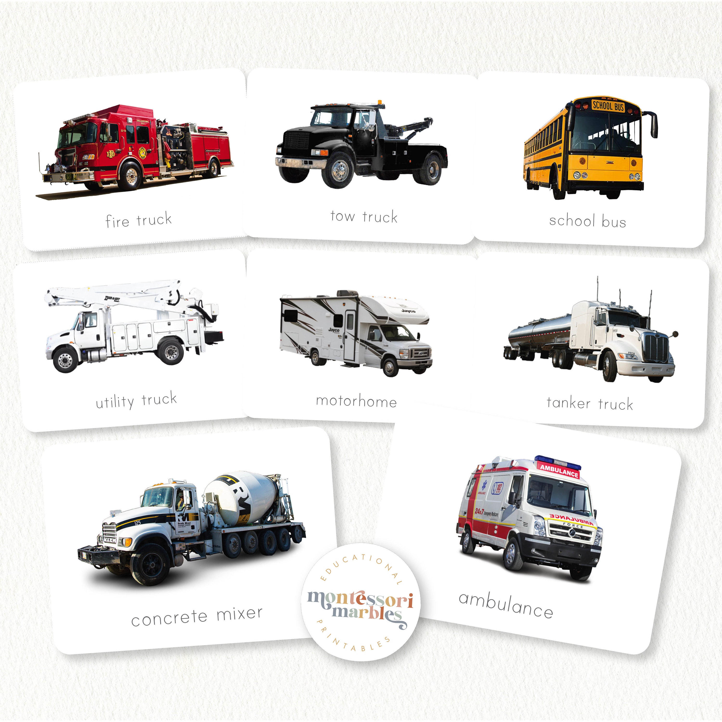Large Vehicles Flash Cards | Construction & Public Service Trucks ...