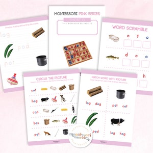 BUNDLE Montessori Pink Series Workbooks, Short A E I O U, CVC Words for ...
