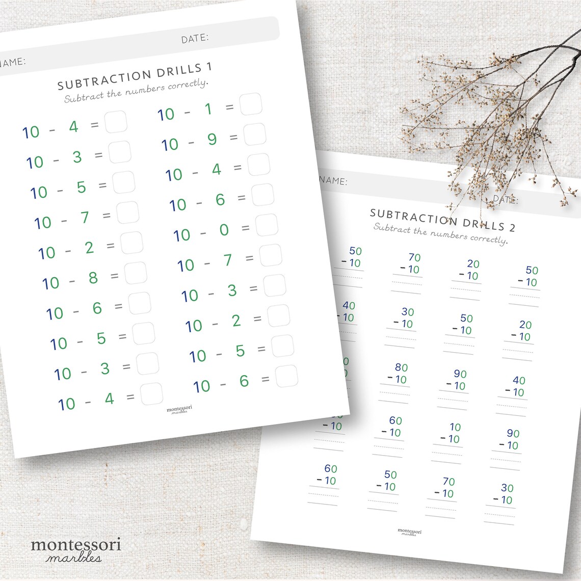 Level 2 Montessori Math Subtraction Drills Stamp Game - Etsy