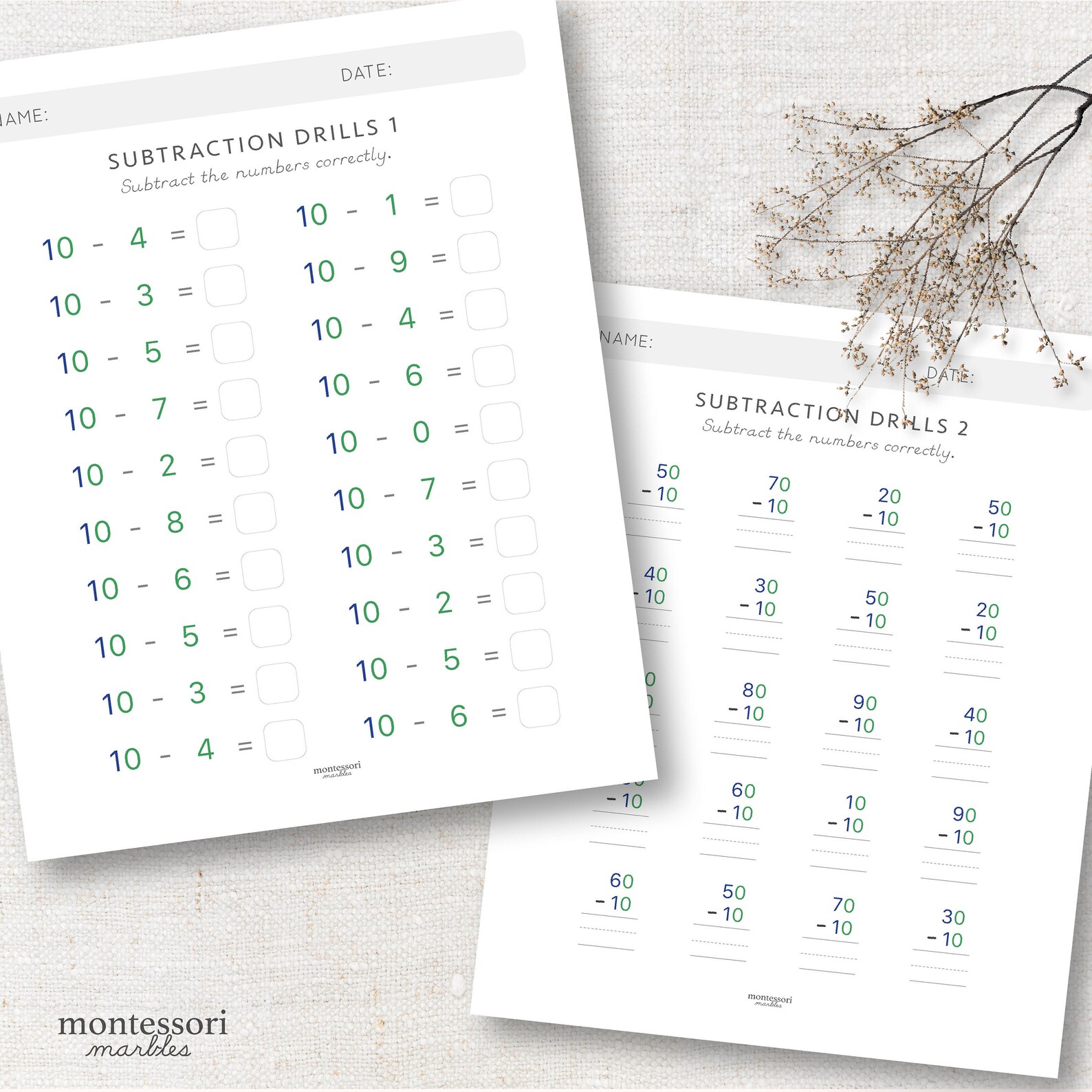 Level 2 Montessori Math Subtraction Drills Stamp Game - Etsy