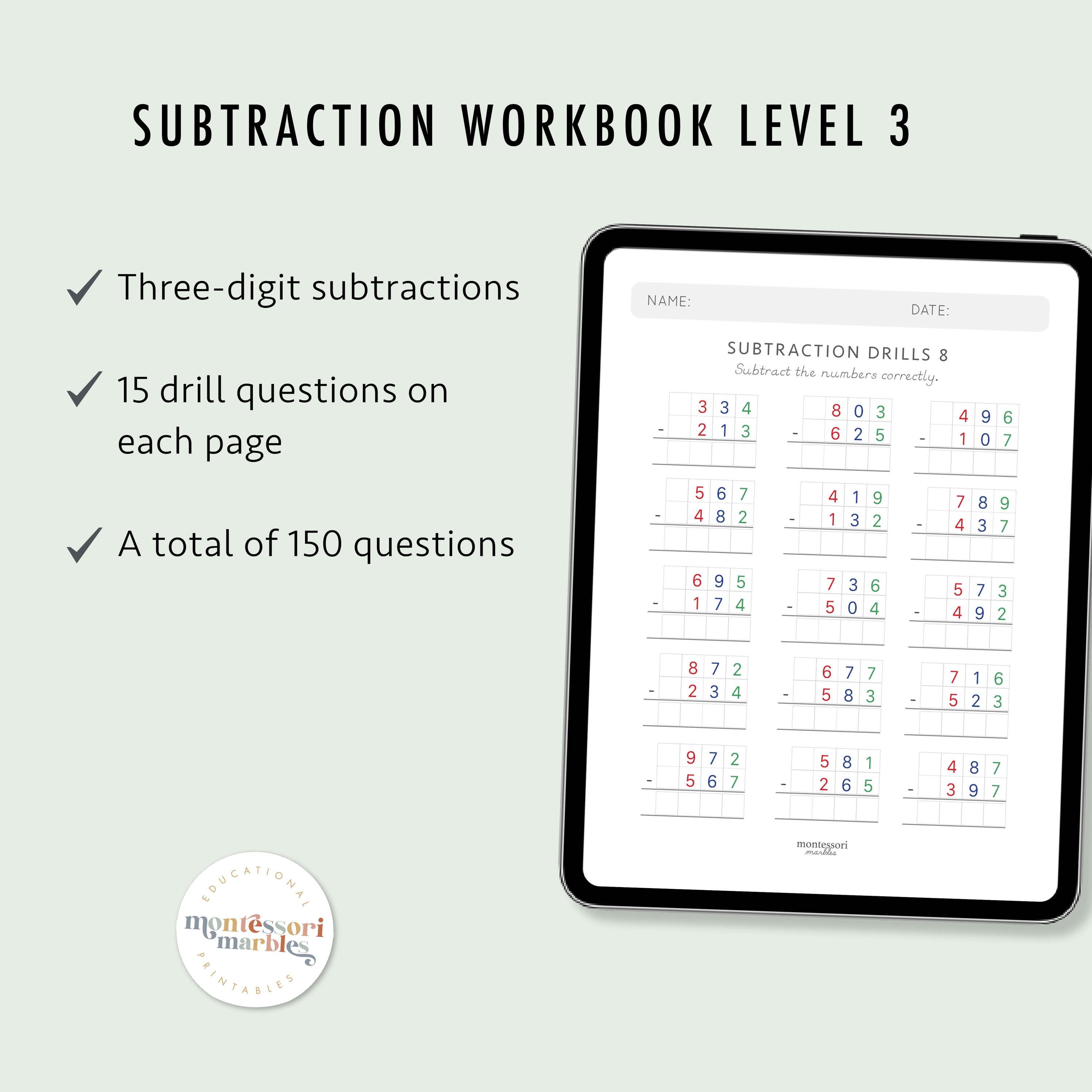 Subtraction Worksheets Grade 2-4 | Math Drills Ages 7-10 | Three Digit ...