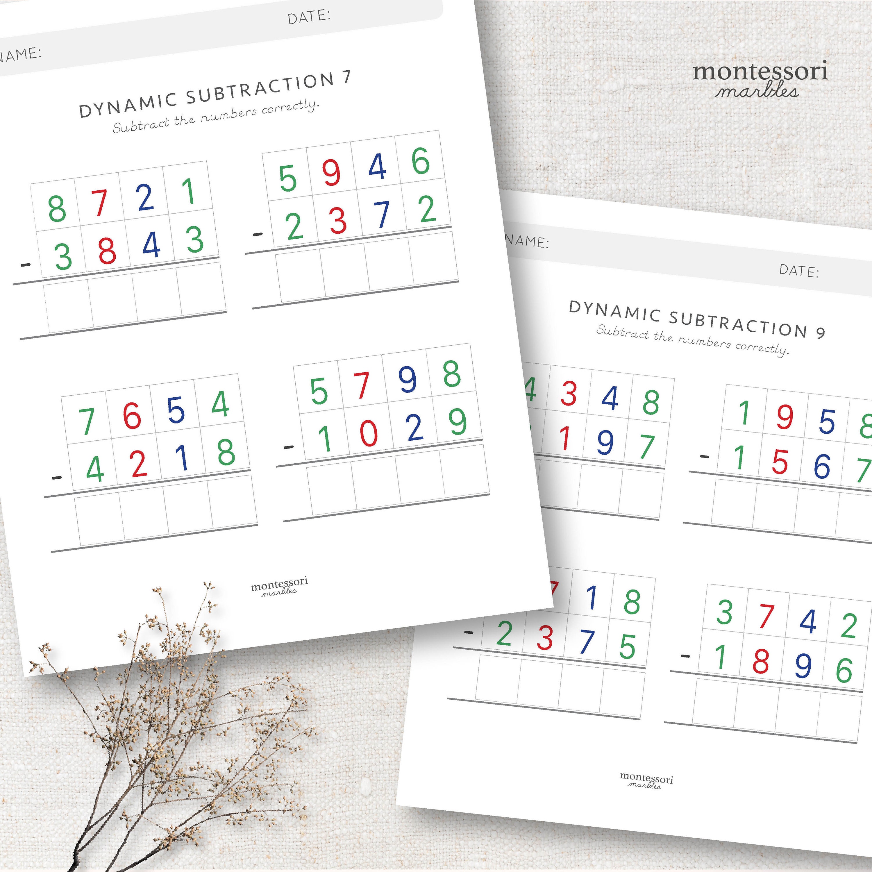 Level 5 Montessori Math Subtraction Drills Four-digit - Etsy