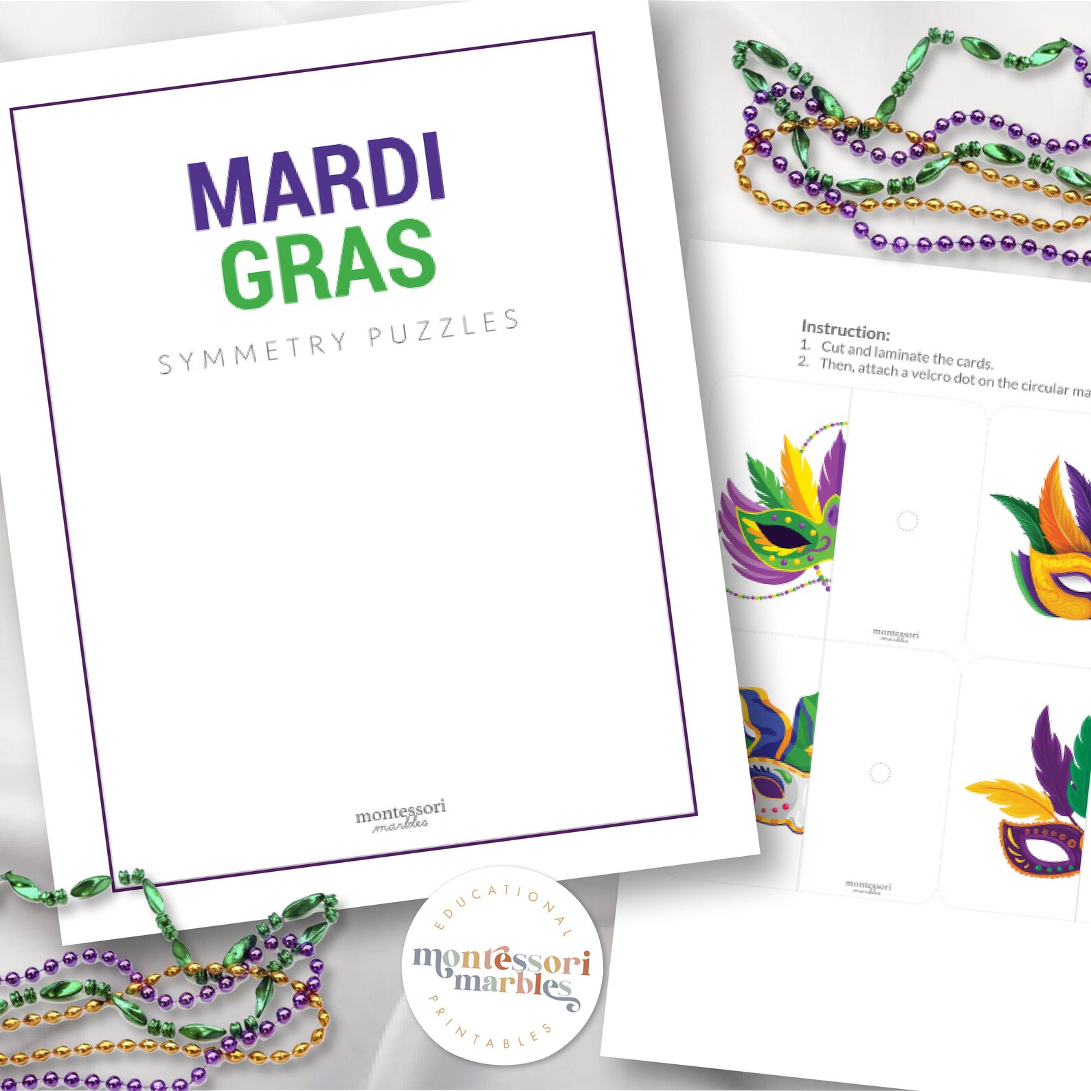 Mardi Gras Symmetry Matching Puzzle | Montessori Preschool Cultural ...
