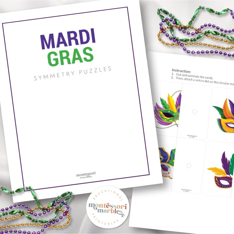 Mardi Gras Symmetry Matching Puzzle | Montessori Preschool Cultural ...