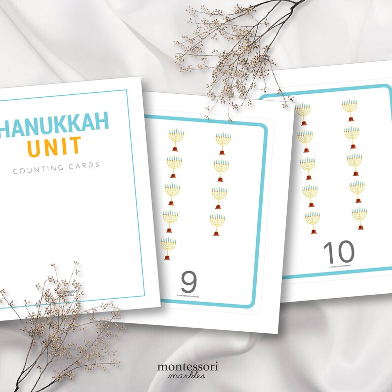 HANUKKAH Counting Cards, Counter Cards, Count 1 to 10, Preschool Math ...