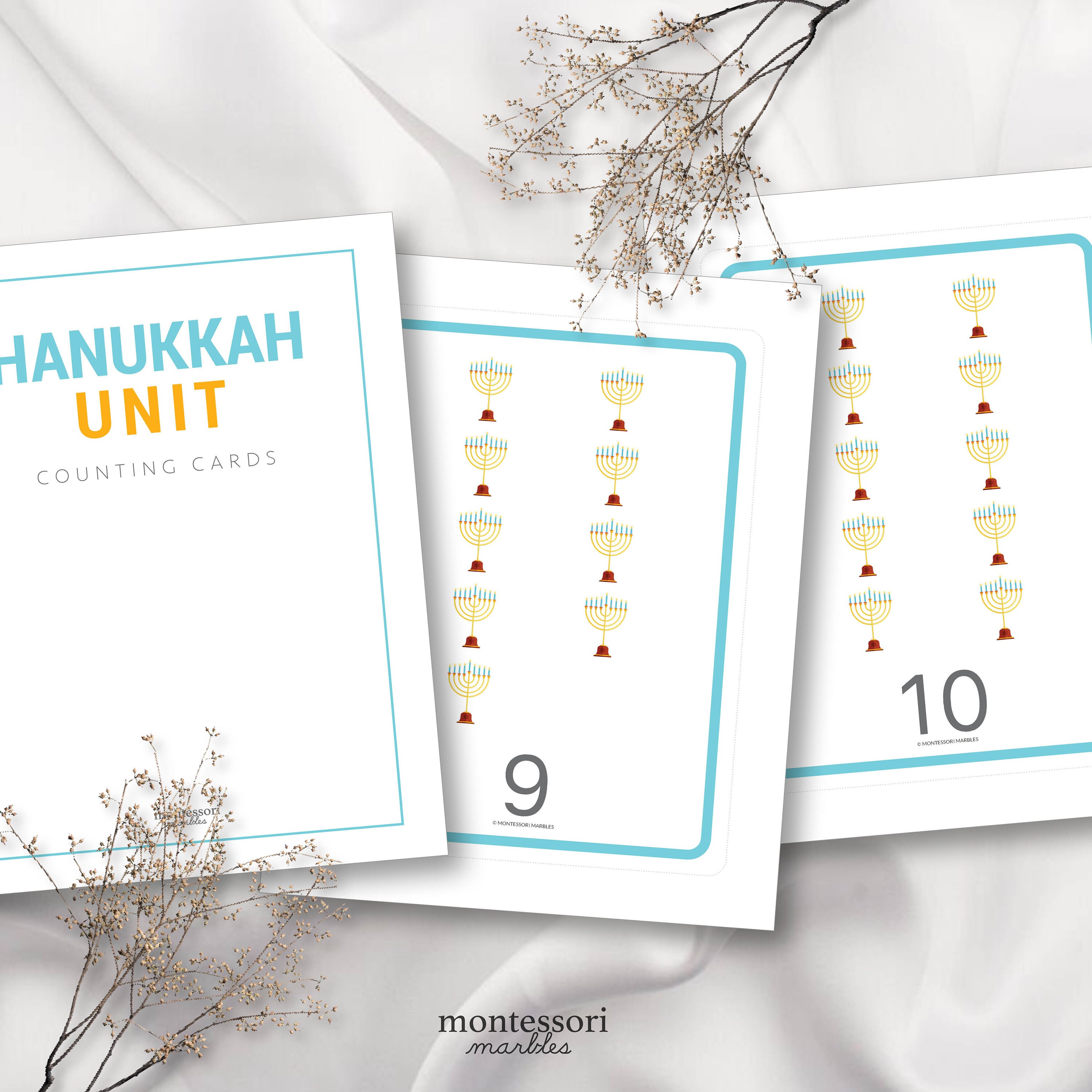 HANUKKAH Counting Cards, Counter Cards, Count 1 to 10, Preschool Math ...