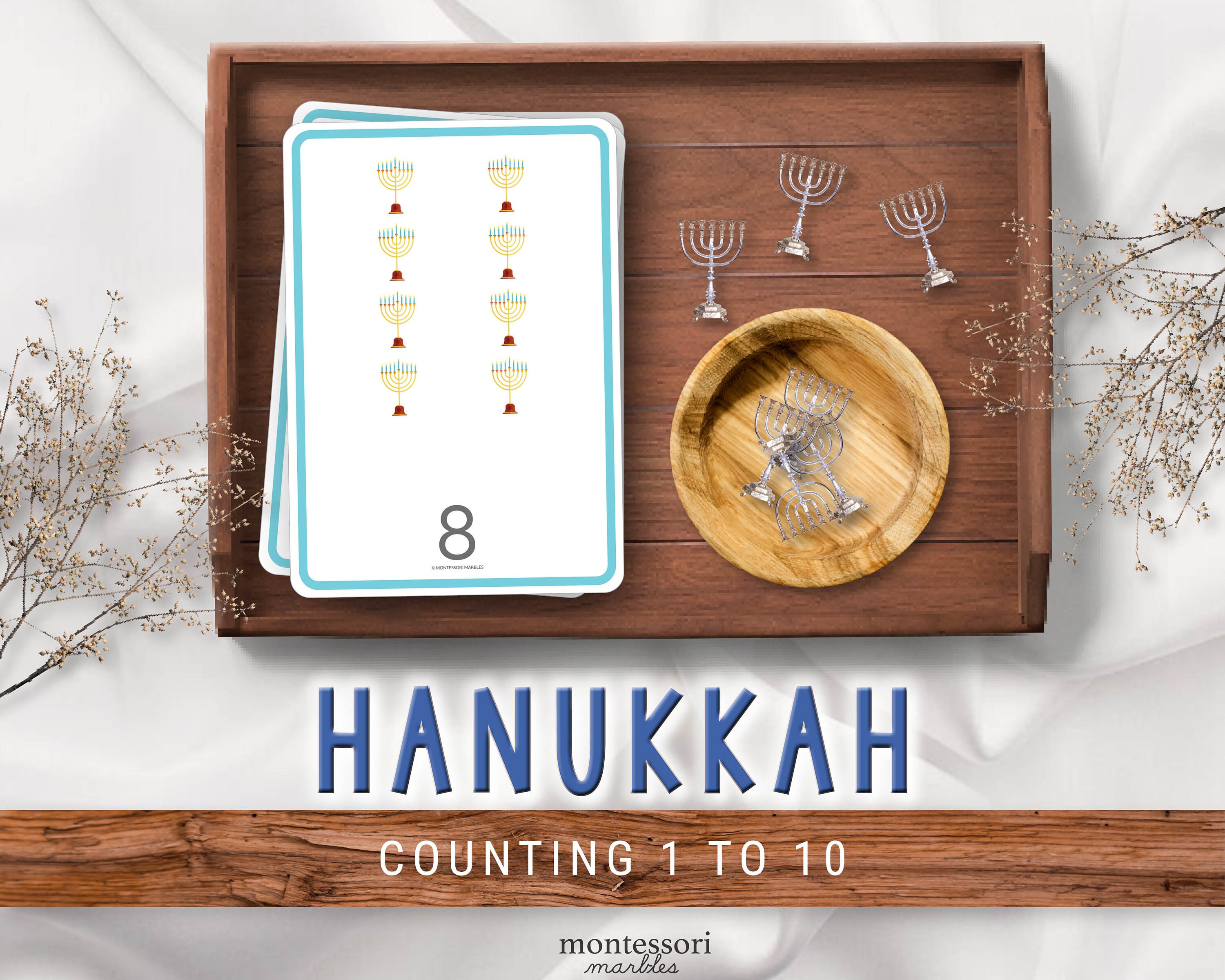 HANUKKAH Counting Cards, Counter Cards, Count 1 to 10, Preschool Math ...