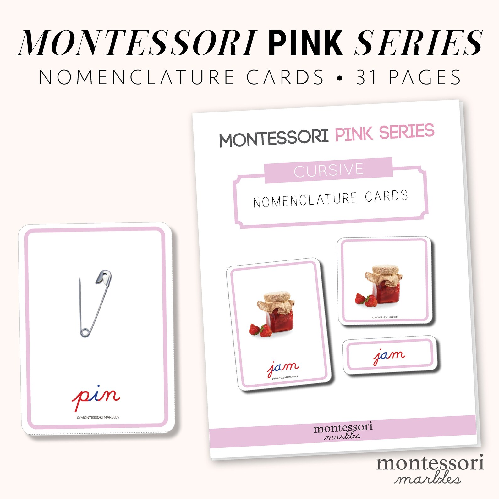 CURSIVE Montessori Nomenclature Cards Pink Series CVC Words - Etsy