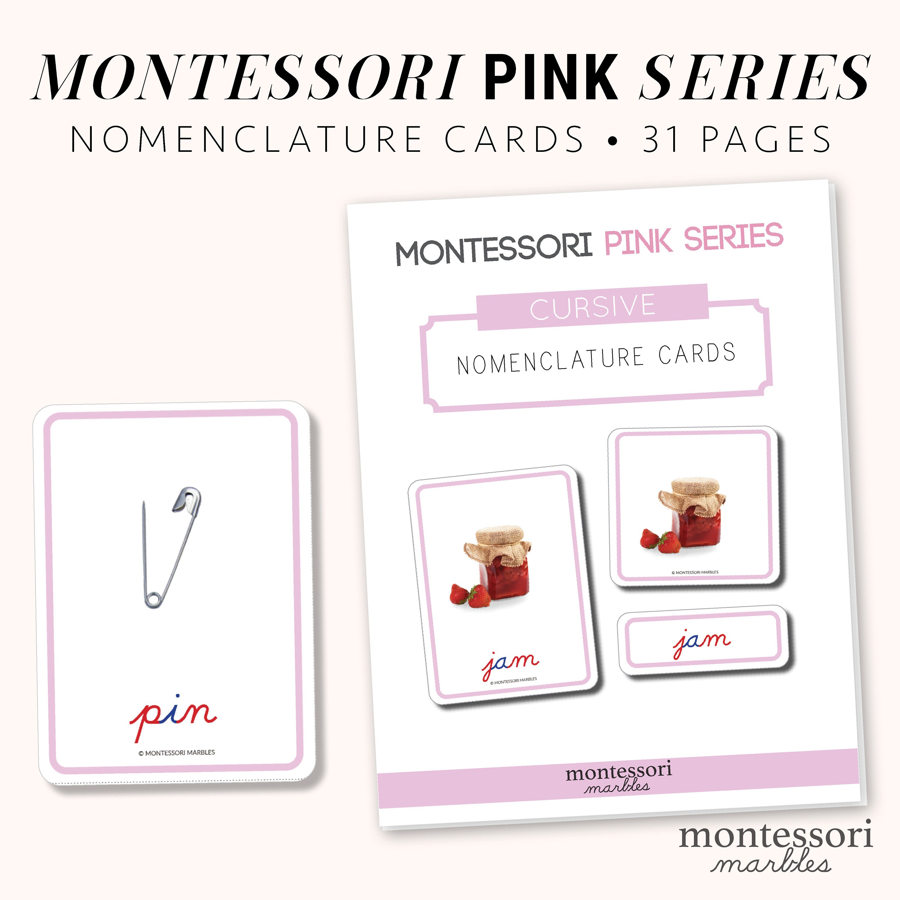 CURSIVE Montessori Nomenclature Cards Pink Series CVC Words - Etsy