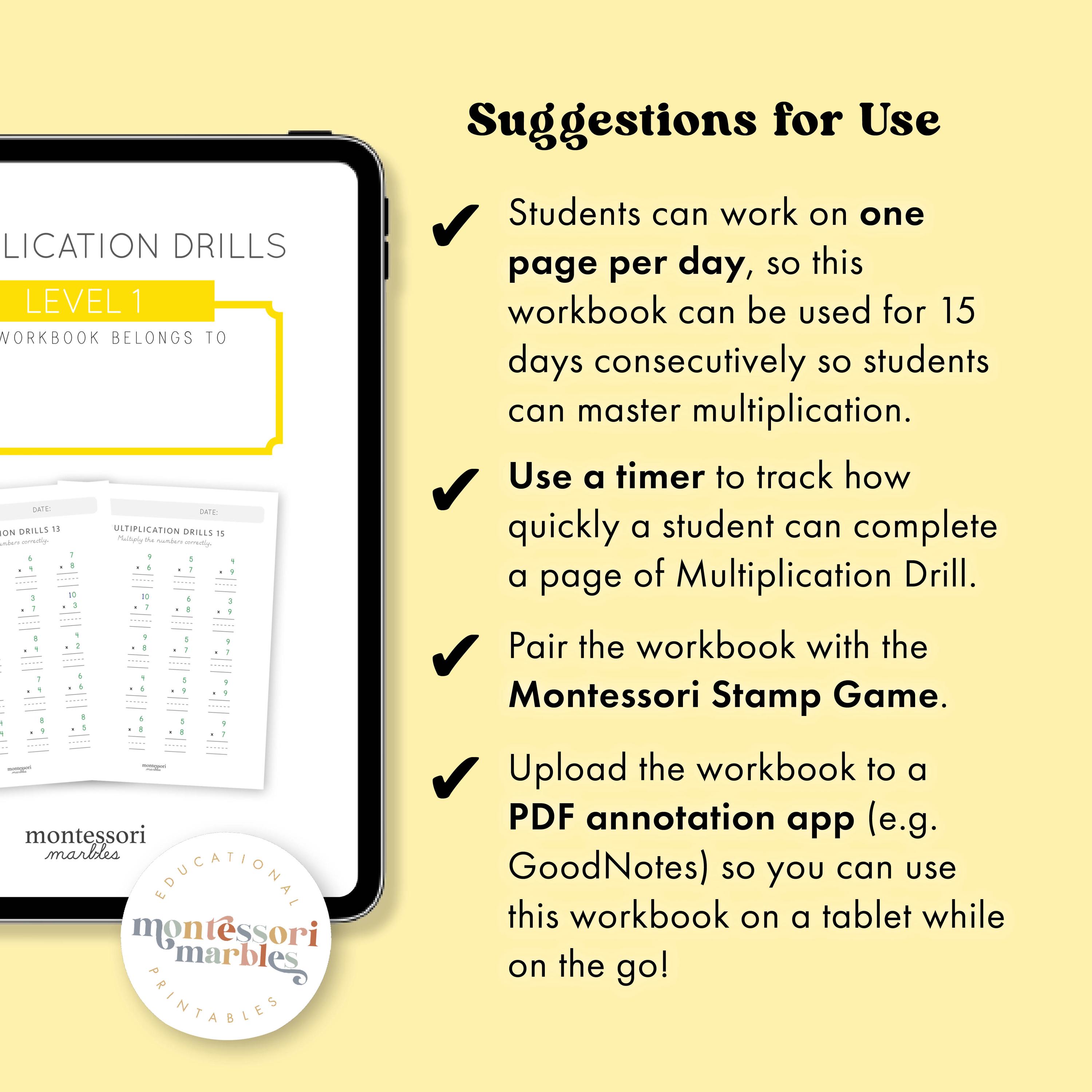 Math Multiplication Level 1 Workbook | Montessori Mathematics ...