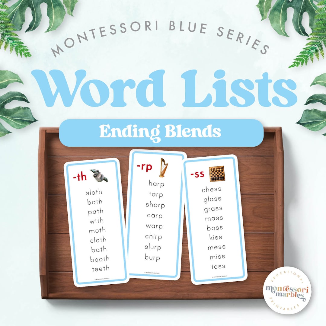 Montessori Blue Series Ending Blends Word Lists Phonics Reading ...