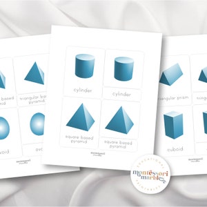 3D SHAPES Montessori Nomenclature Cards Geometric Solids Flash Cards ...