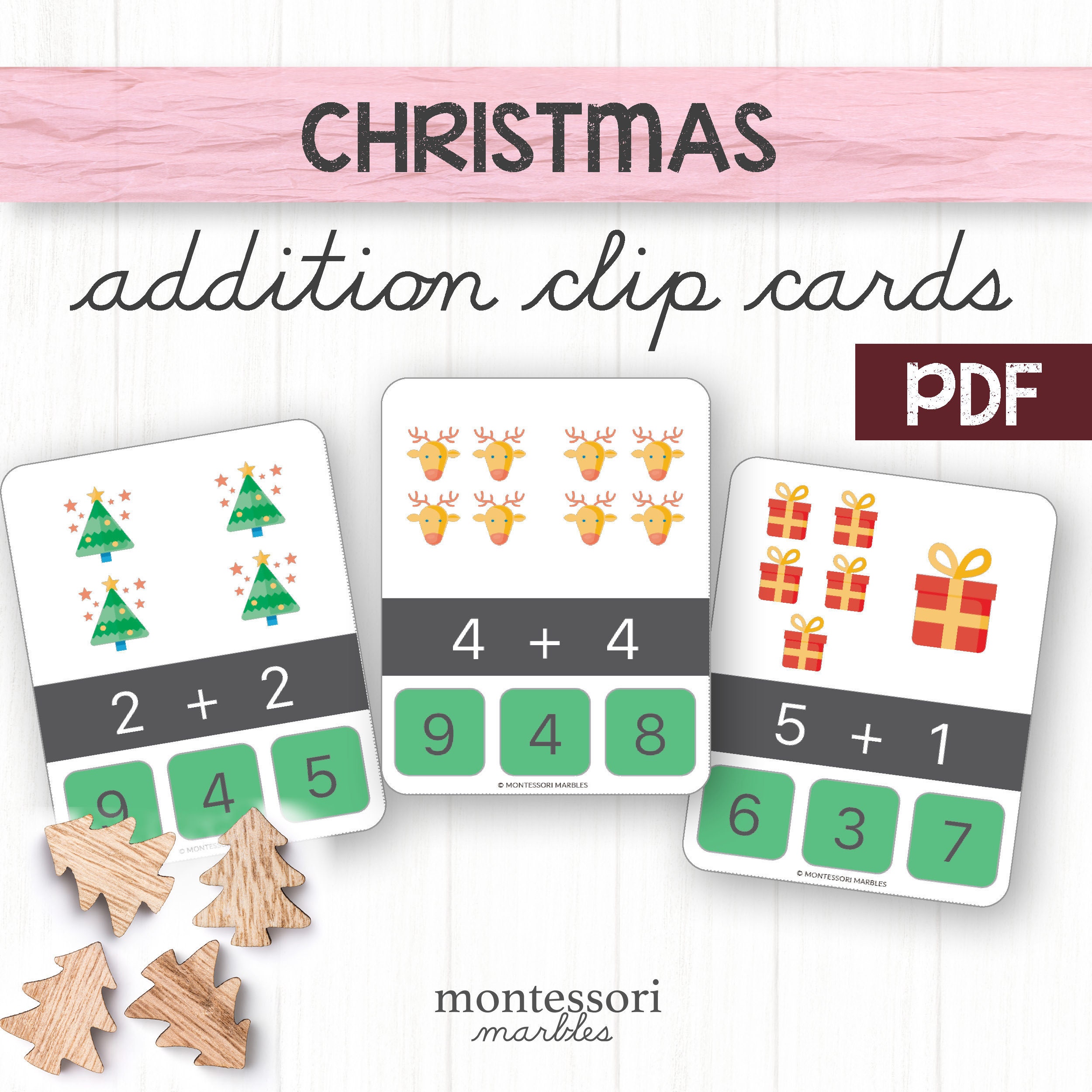 Christmas Addition Flash Cards Math Activity Toddler Preschool | Etsy