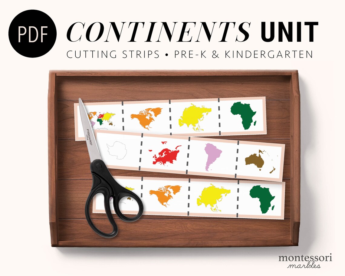 SEVEN CONTINENTS Cutting Strips for Montessori Toddler PreK | Etsy