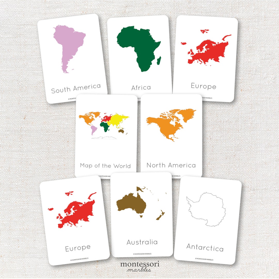 SEVEN CONTINENTS Nomenclature Cards Montessori Learning Resources for ...